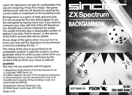 Psion - IF2 Cartridge 'Backgammon'